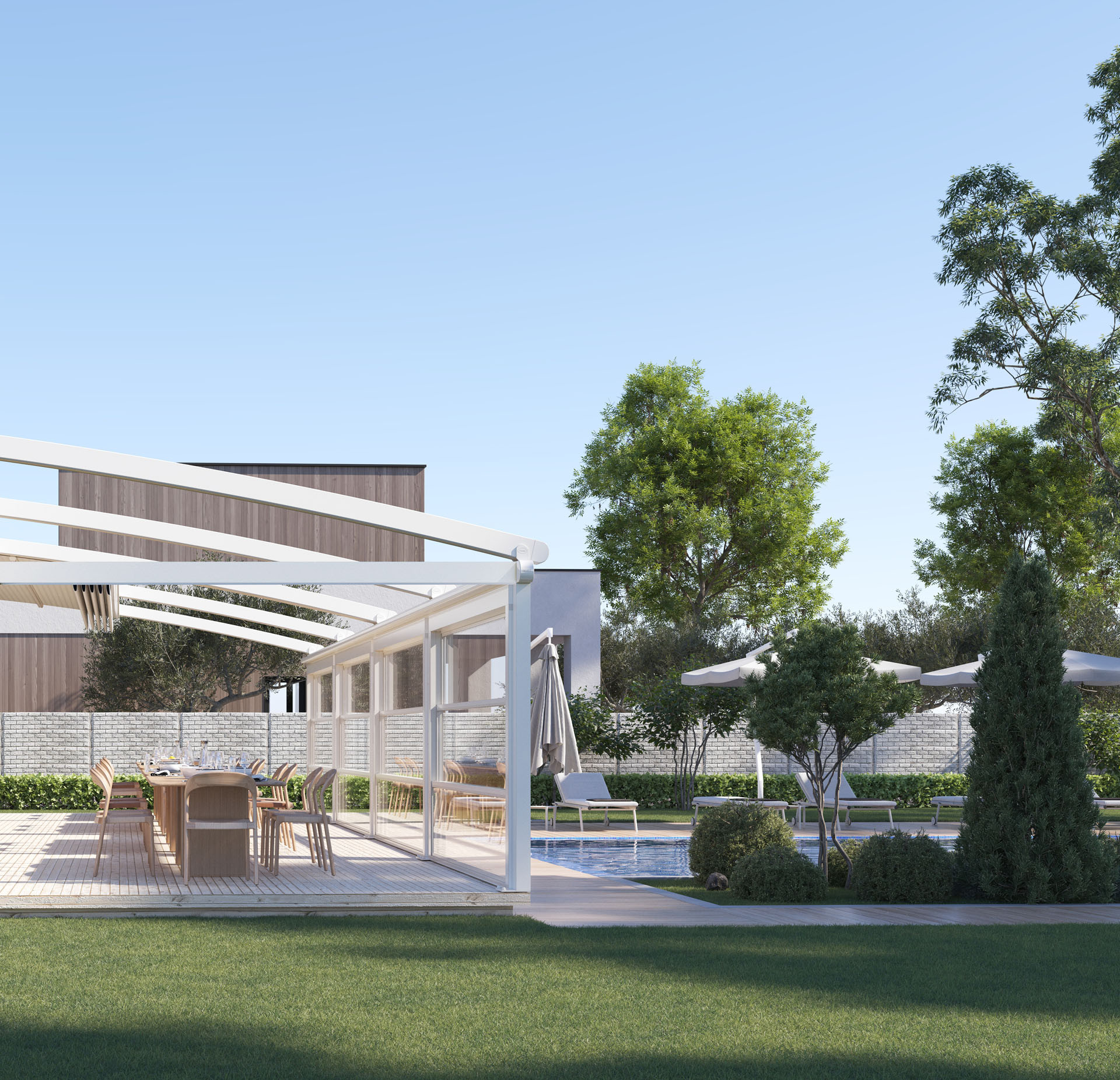 Fabric Pergola With Rounded Roof | Coral — Palmiye
