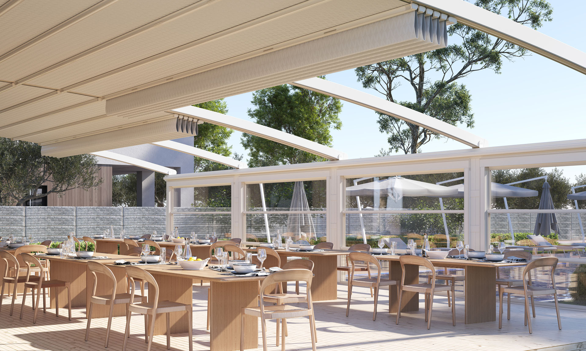 Fabric Pergola With Rounded Roof | Coral — Palmiye