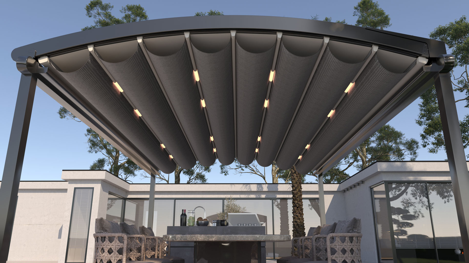 Fabric Pergola With Rounded Roof | Coral — Palmiye